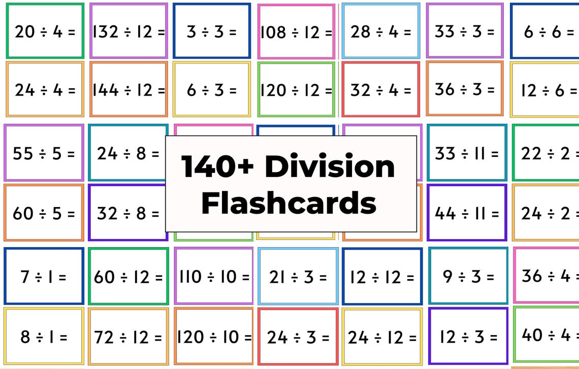 140+ Division Flashcards | 2nd, 3rd, and 4th Grade Division | Colorful ...