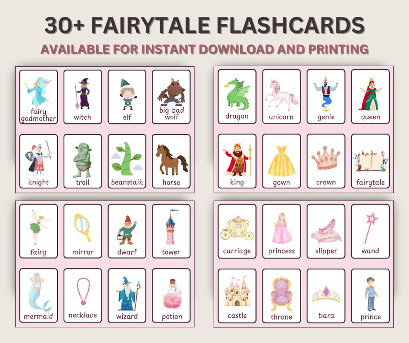 Fairytale Princess Flashcards | Princess Themed Birthday Party Game ...