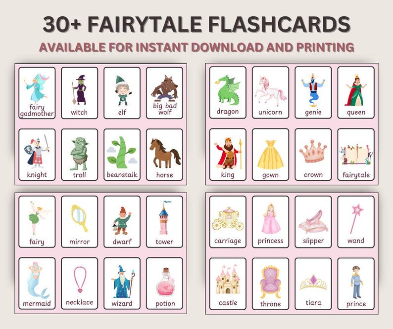 Fairytale Princess Flashcards | Princess Themed Birthday Party Game ...