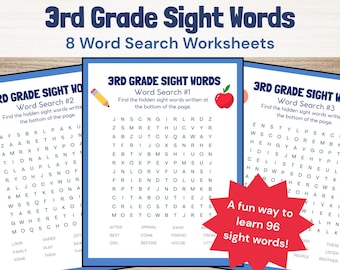 3rd Grade Sight Words-word Search Worksheets | Word Searches for Third ...