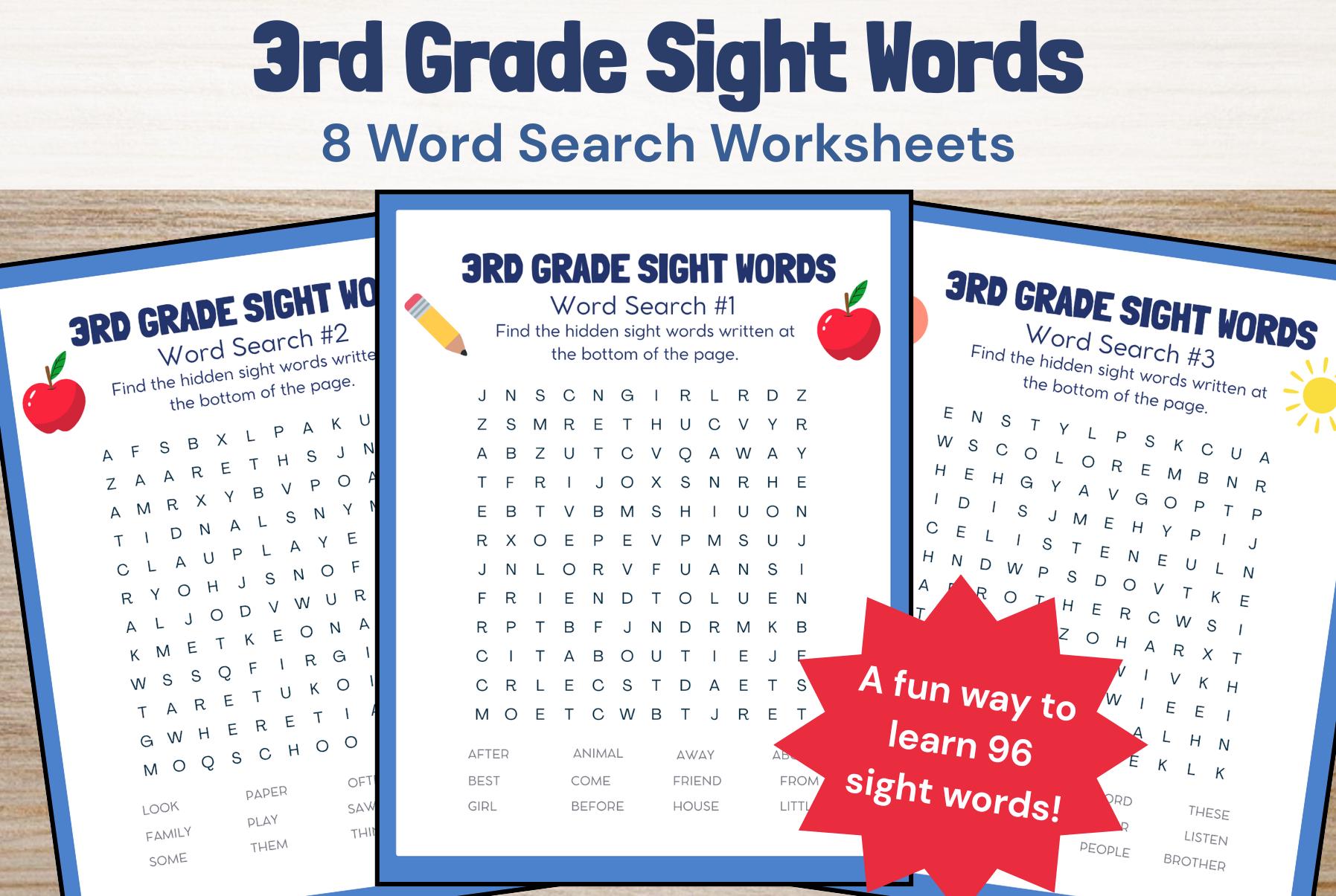 3rd Grade Sight Words-word Search Worksheets | Word Searches for Third ...