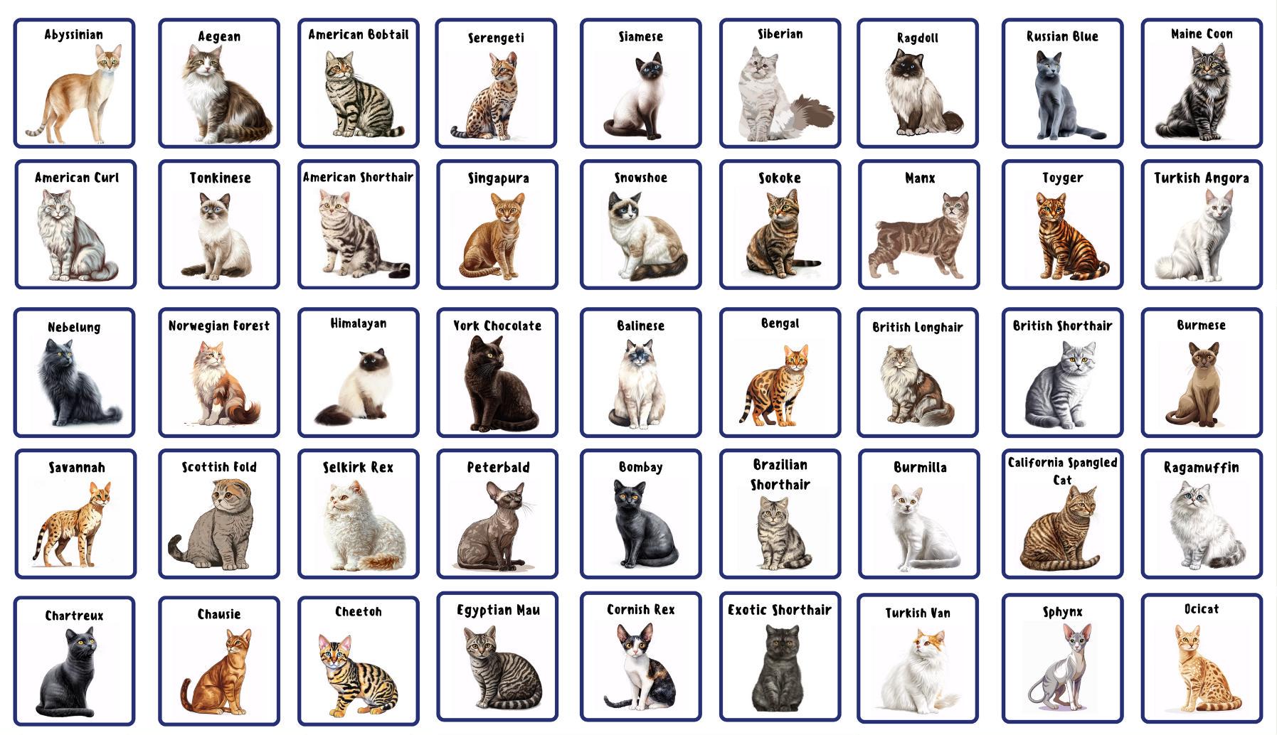 Cat Breed Flashcards | 45 Different Cat Breeds to Learn About | Cat Fun ...