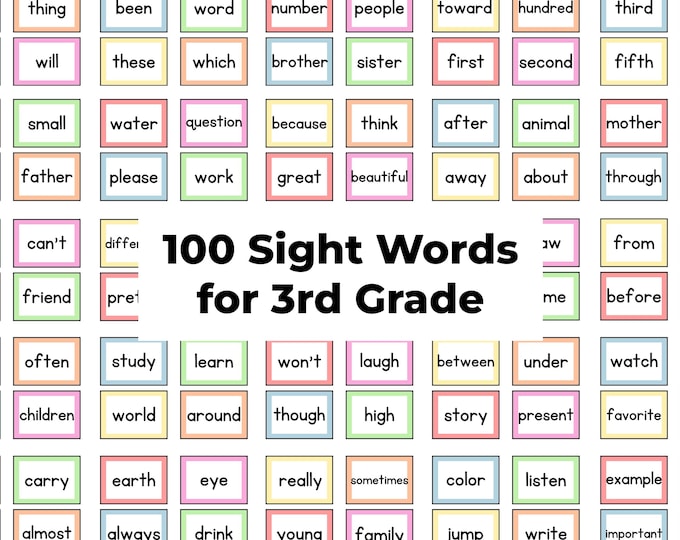 100 3rd Grade Sight Word Flashcards | Third Grade Vocabulary | 3rd ...