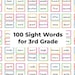 100 3rd Grade Sight Word Flashcards | Third Grade Vocabulary | 3rd ...