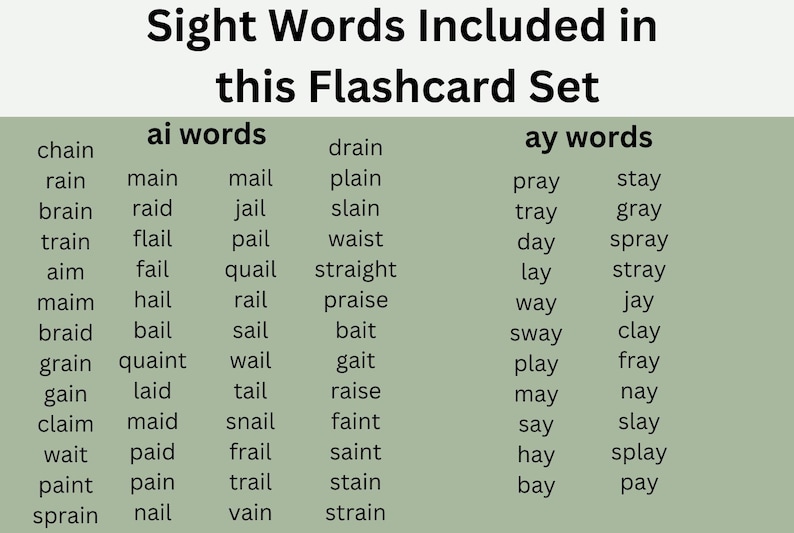 Ai Ay Sight Word Flashcards | Speech Therapy Flashcards Grades K-4 ...