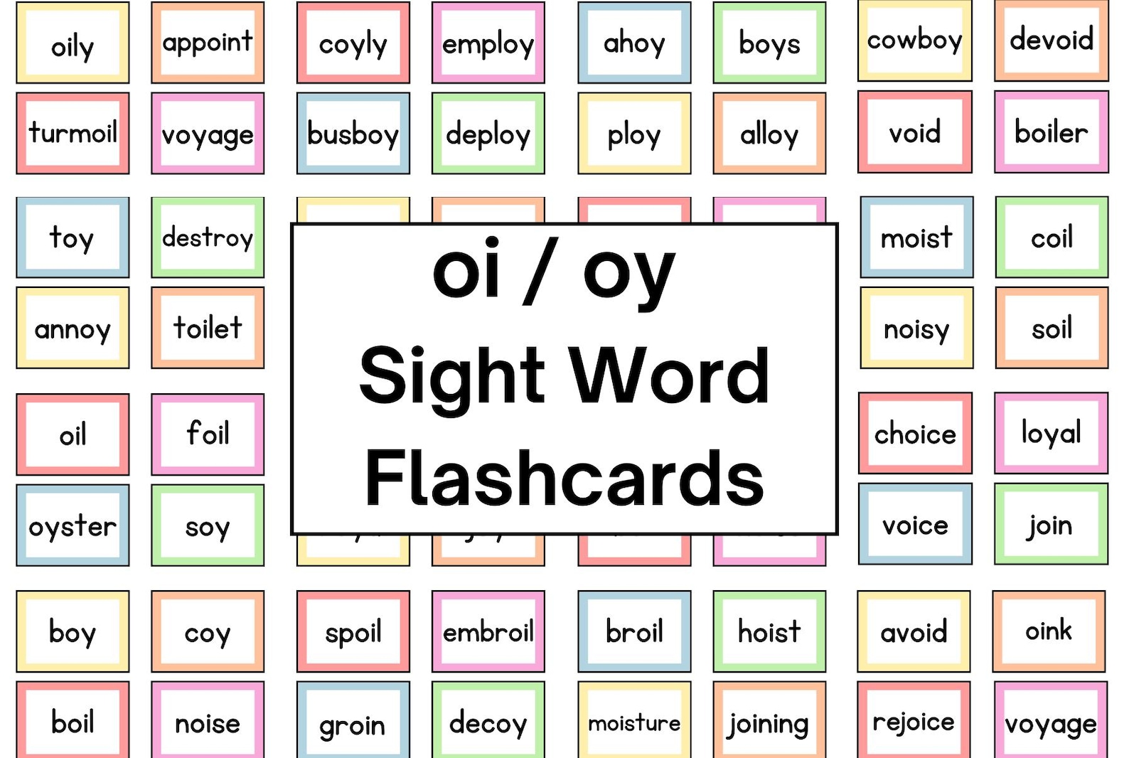 Oi Oy Sight Word Flashcards | Speech Therapy Flashcards Grades K-4 ...