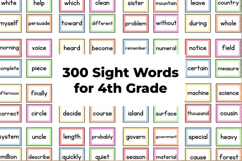 300 4th Grade Sight Word Flashcards | Fourth Grade Vocab | Reading ...