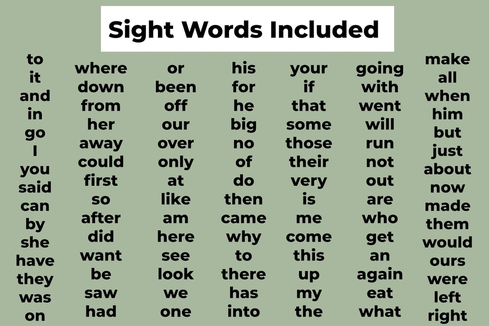 Kindergarten Sight Word Flashcards | Kindergarten Vocab | Reading Level ...