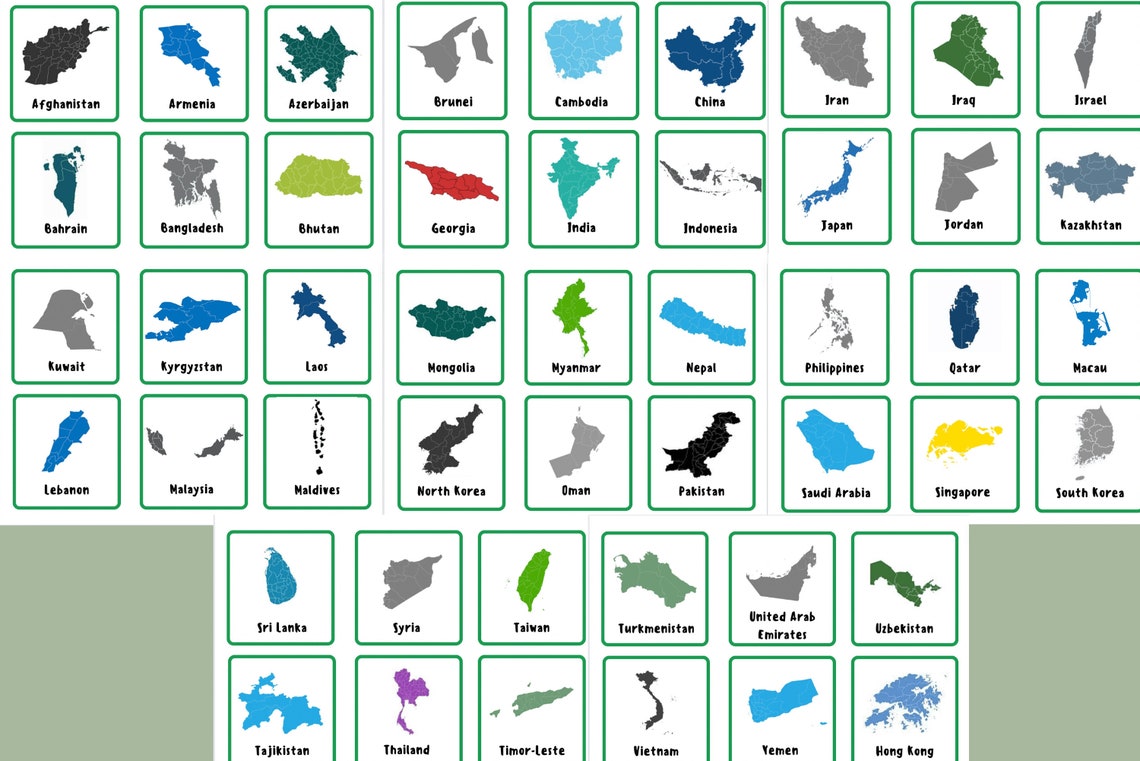 Asian Country Map Flashcards | Geography | Learn the Maps of Asia ...