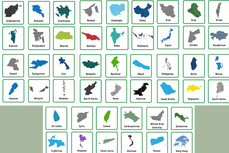 Asian Country Map Flashcards | Geography | Learn the Maps of Asia ...