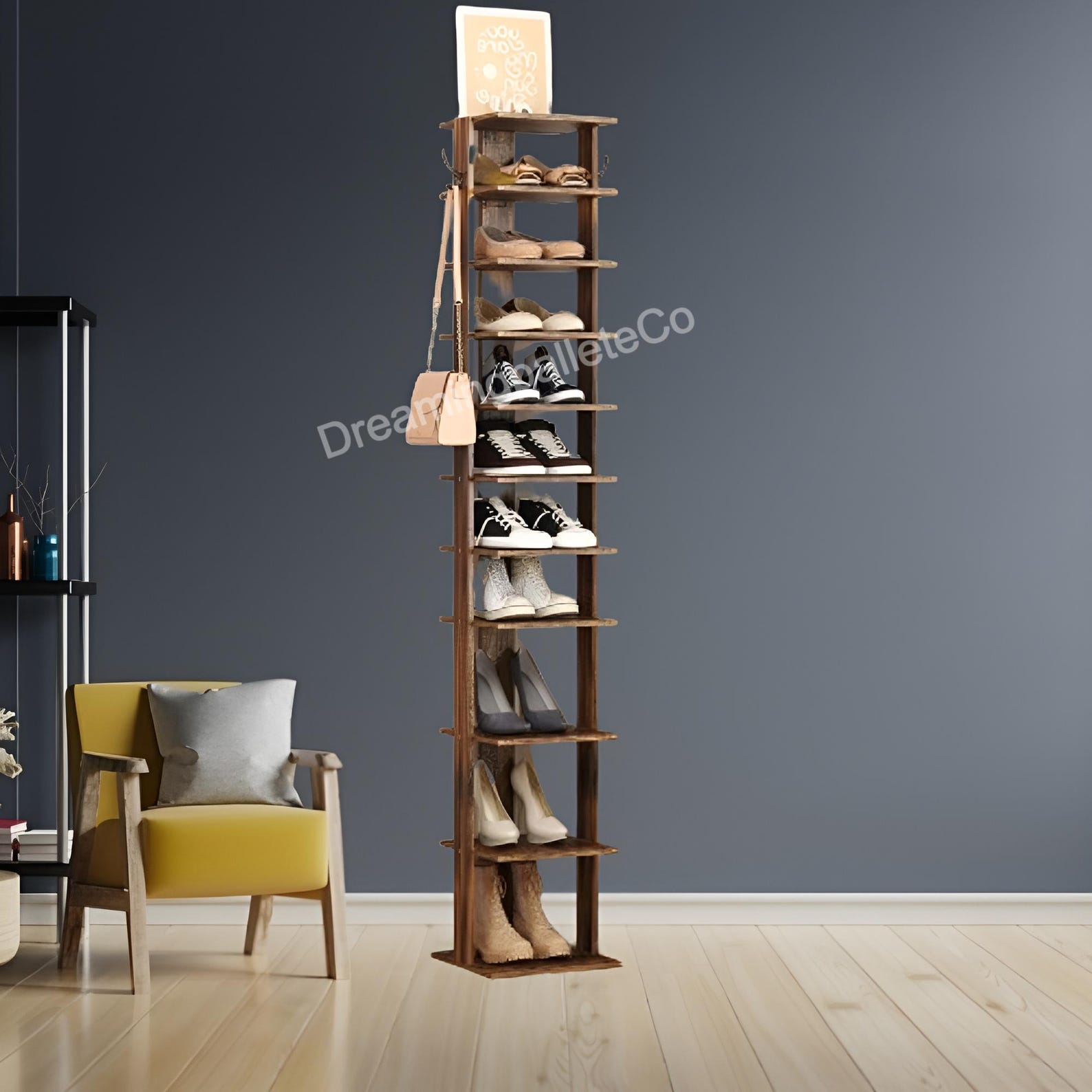 10 Tier Wooden Shoe Rack Tall Shoe Rack Vertical Shoe Rack Entryway ...
