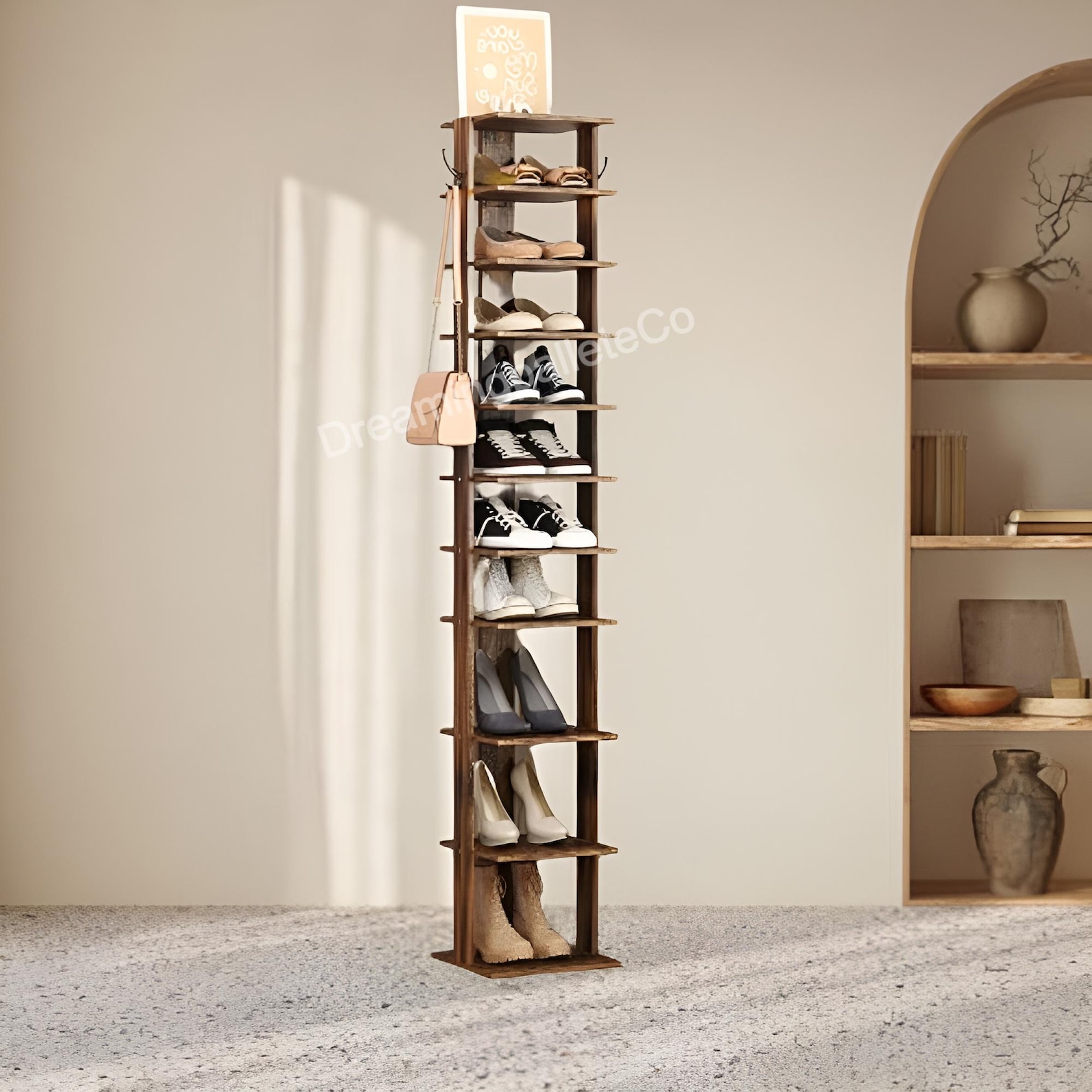10 Tier Wooden Shoe Rack Tall Shoe Rack Vertical Shoe Rack Entryway ...