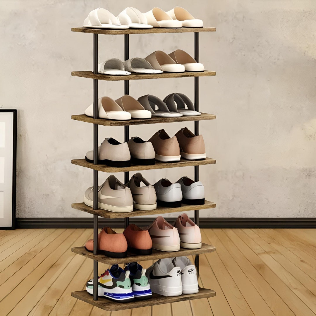 Wooden Tall Shoe Rack Modern Shoe Rack Entryway Shoe Rack Shoe ...