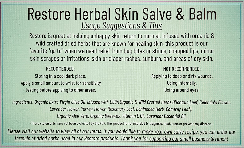 RESTORE Herbal Skin Salve: Organic Plantain Calendula Infusion - Etsy