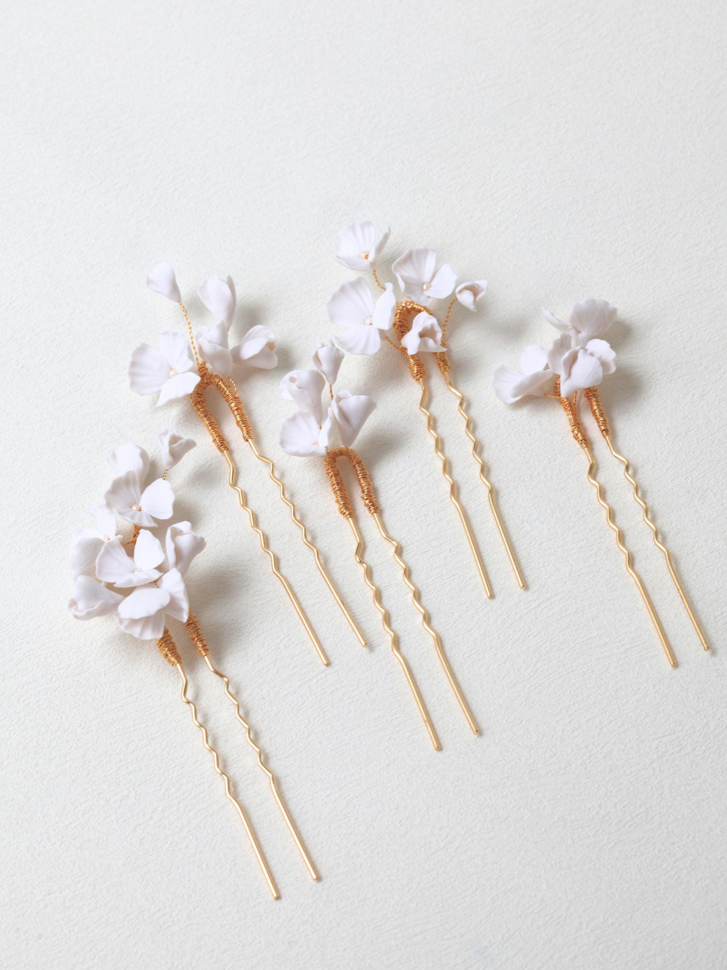 WHITE TRILLIUM Cold Porcelain Hair Pins, Handmade Cold Porcelain Hair ...