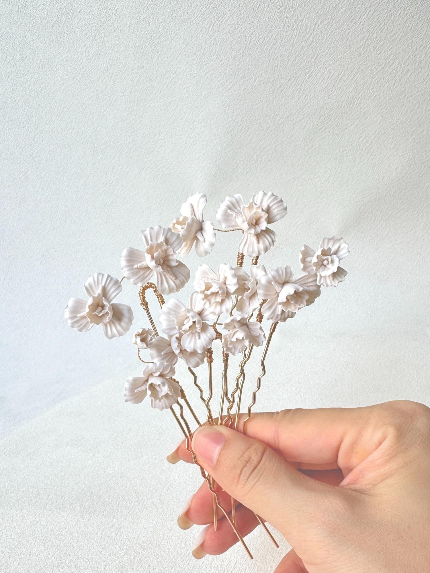 IRIS BLOSSOM Cold Porcelain Hair Pins, Handmade Cold Porcelain Floral ...
