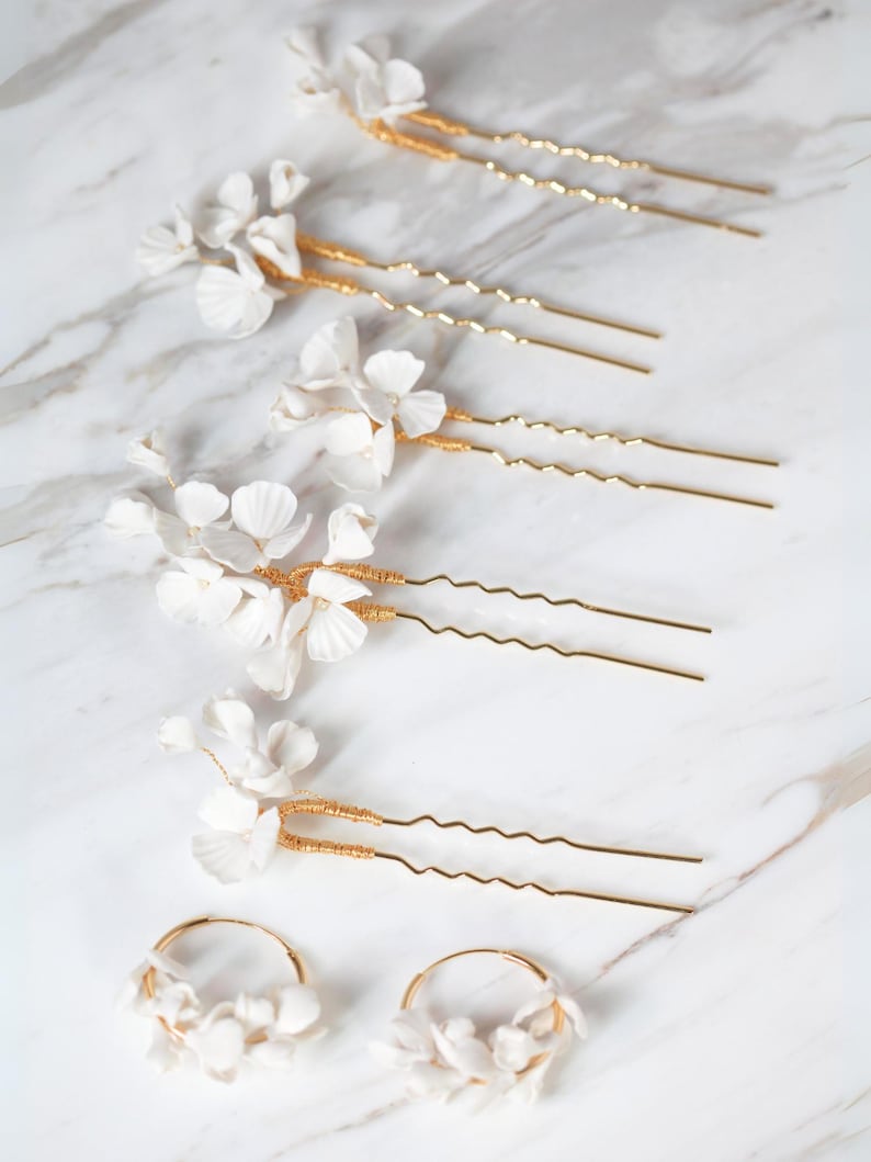 WHITE TRILLIUM Cold Porcelain Hair Pins, Handmade Cold Porcelain Hair ...