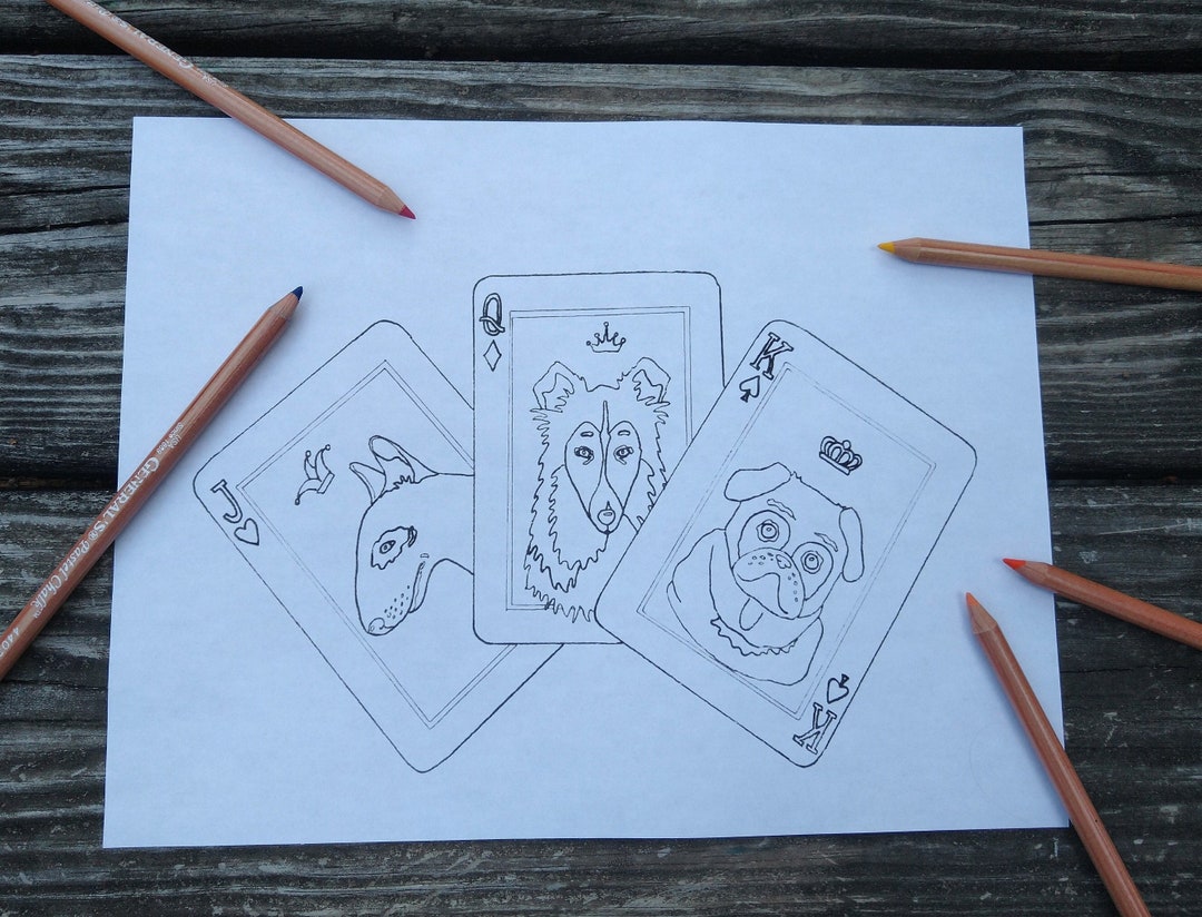 Coloring Sheet With Dog Themed Playing Cards - Etsy
