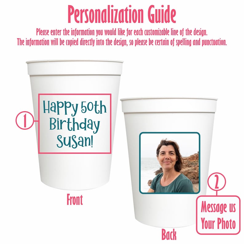 50th Birthday Custom Stadium Cups, Personalized Photo Party Cups ...