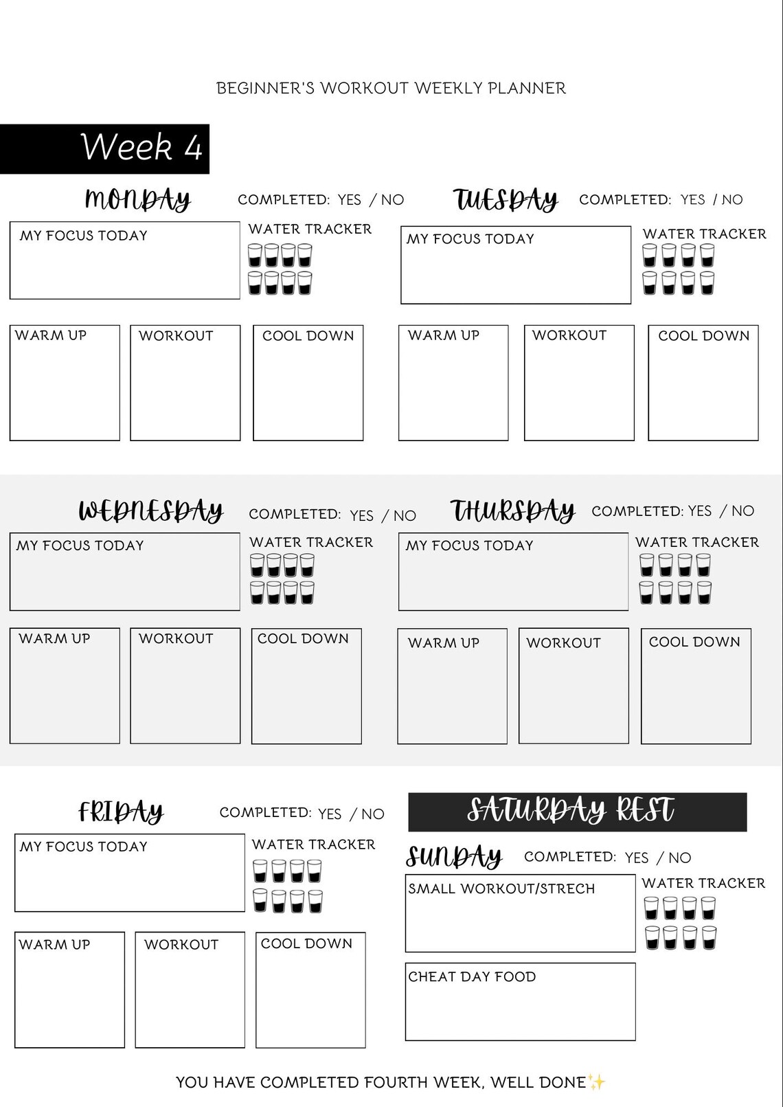 5-week Beginner Fitness Planner | Printable Workout Tracker & Health ...