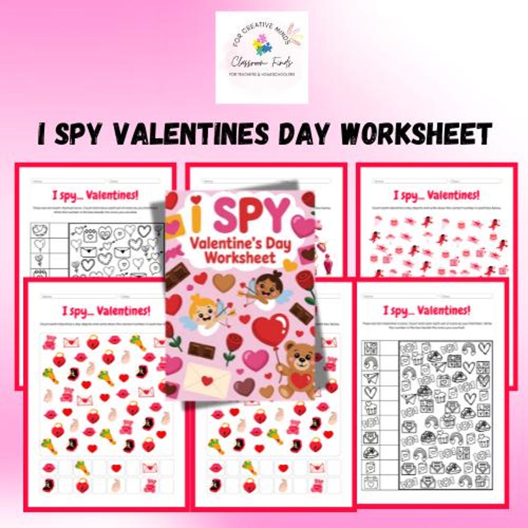 I Spy Valentines Day Worksheet for Kids, 6 Printable Seek-and-find ...