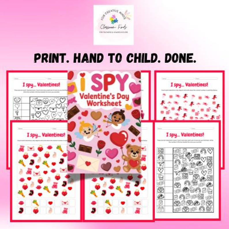 I Spy Valentines Day Worksheet for Kids, 6 Printable Seek-and-find ...