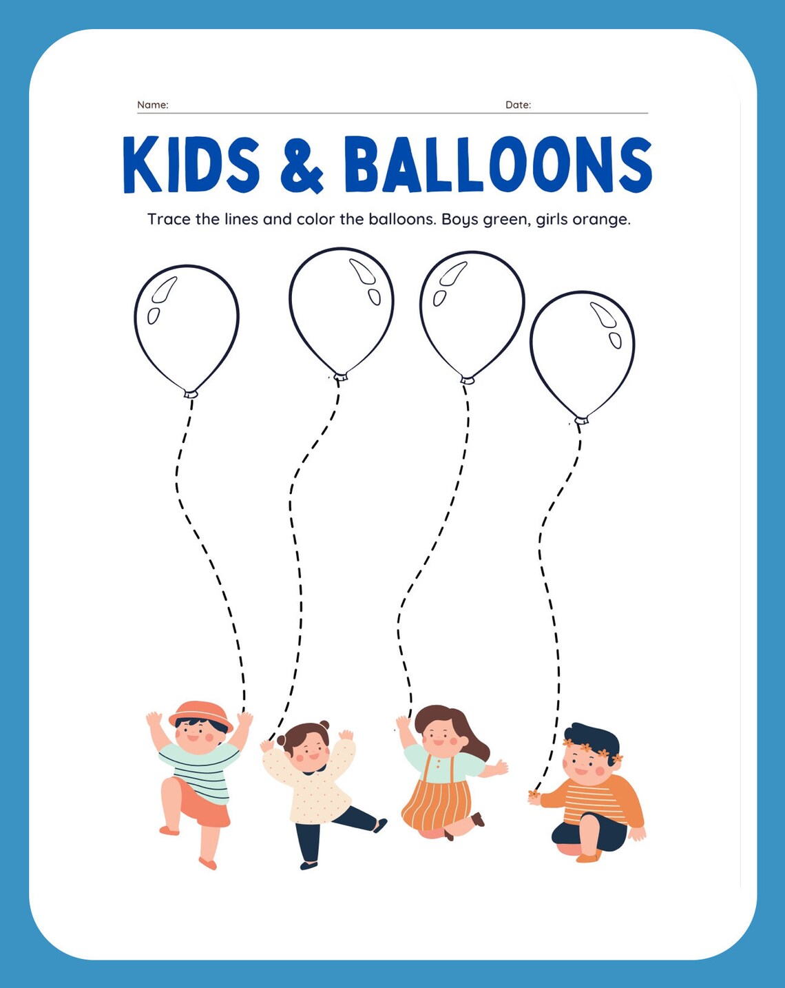 Balloons Tracing and Coloring Worksheet – Preschool Activity (instant ...