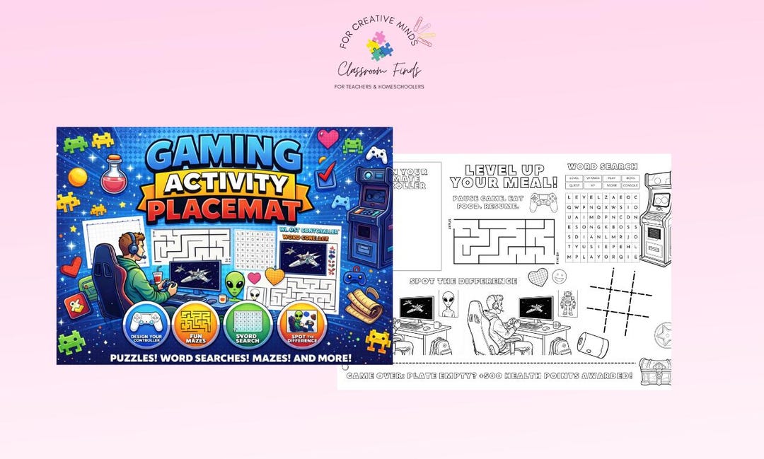 Gaming Activity Placemat, Kids Coloring Page, Printable Game, Coloring ...