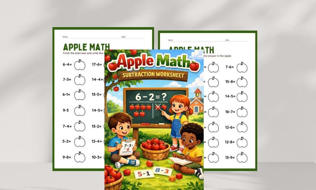 Apple Math Subtraction Worksheet, Printable Math Subtraction Worksheets ...