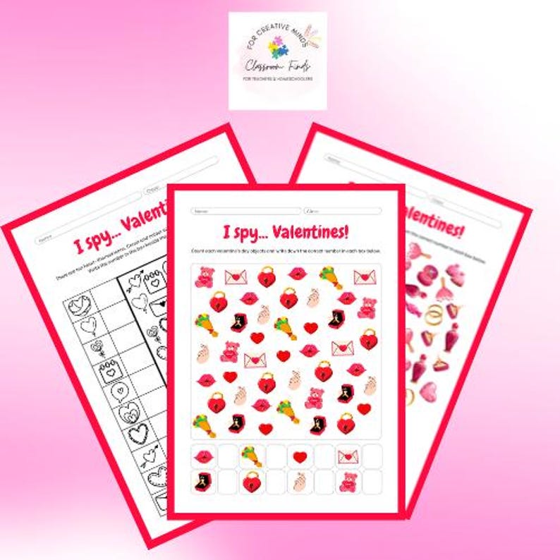 I Spy Valentines Day Worksheet for Kids, 6 Printable Seek-and-find ...