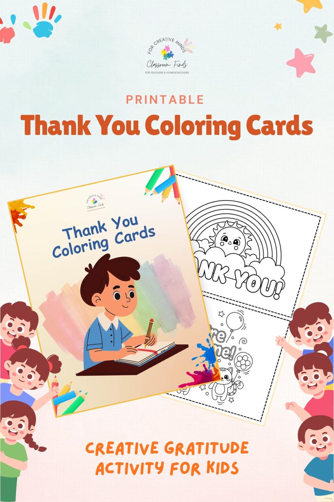 Thank You Coloring Cards | 6 Printable Cut & Fold Cards | DIY Thank You ...