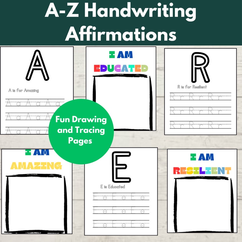 Affirmation Alphabet Traceable Sheets for Kids A Z Fun Drawing and ...