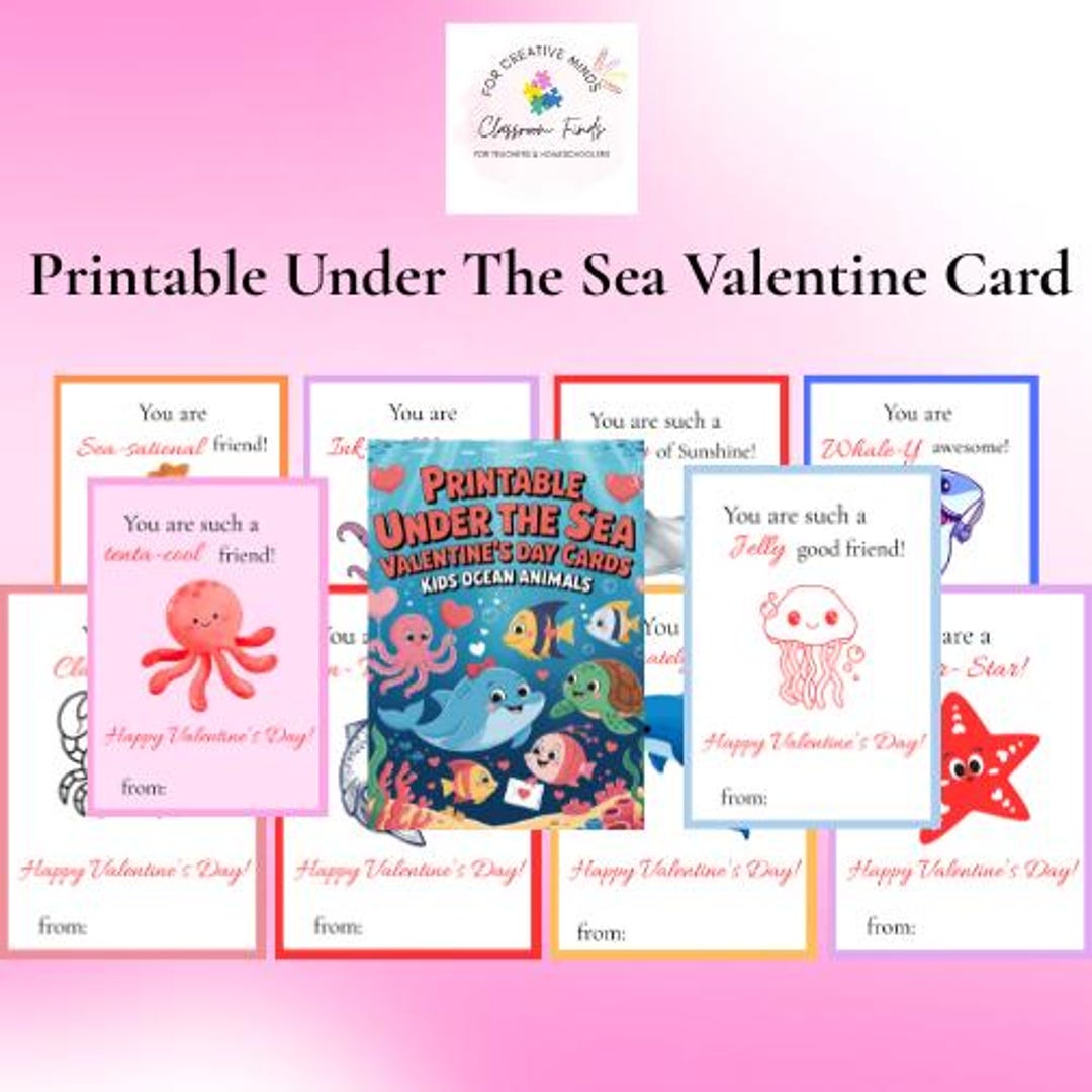 Printable Under the Sea Valentines Day Cards Kids Ocean Animals ...