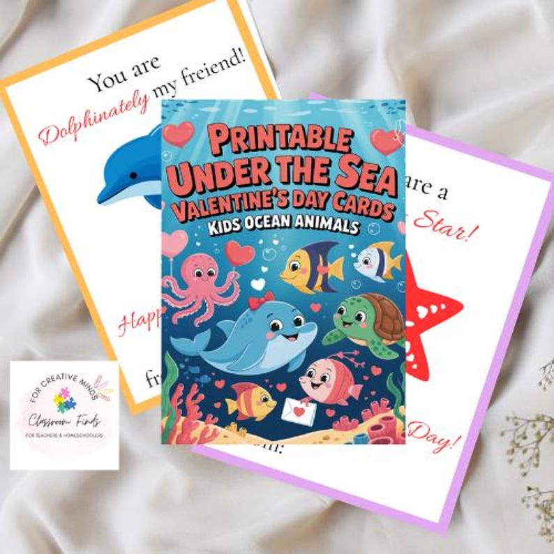 Printable Under the Sea Valentines Day Cards Kids Ocean Animals ...