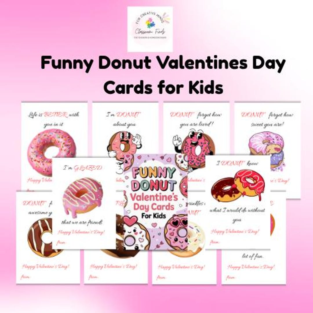 Funny Donut Valentines Day Cards for Kids, Printable Donut Valentine's ...