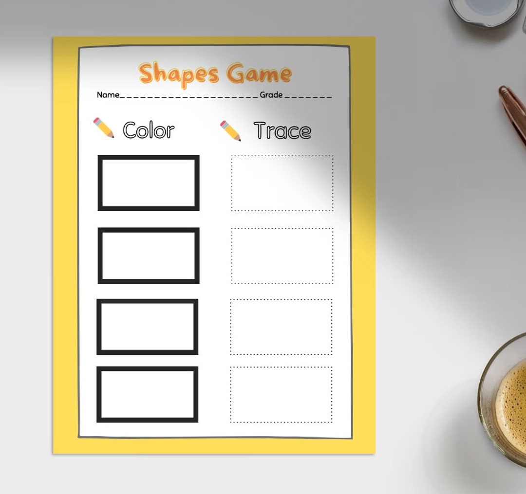 Shape Game Worksheet - Rectangle Tracing and Coloring Activity for Kids ...