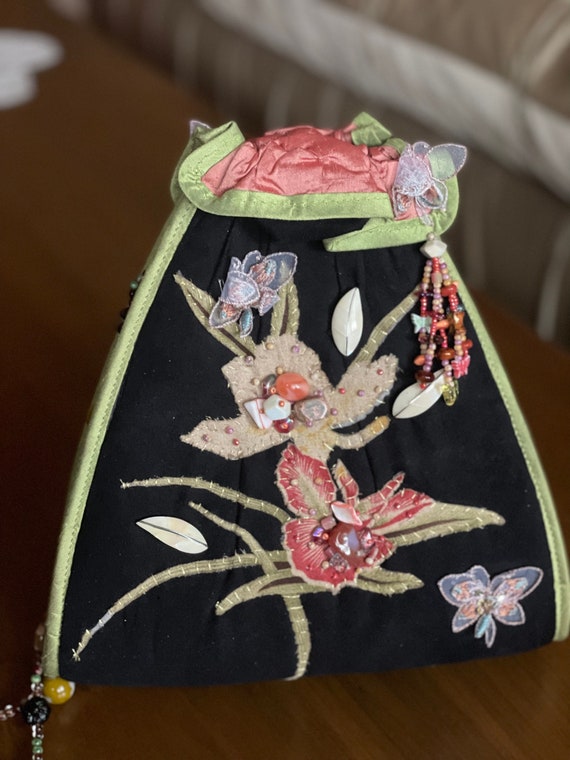 Black Appliqued Mary Frances Bag With Satin Edges and - Etsy