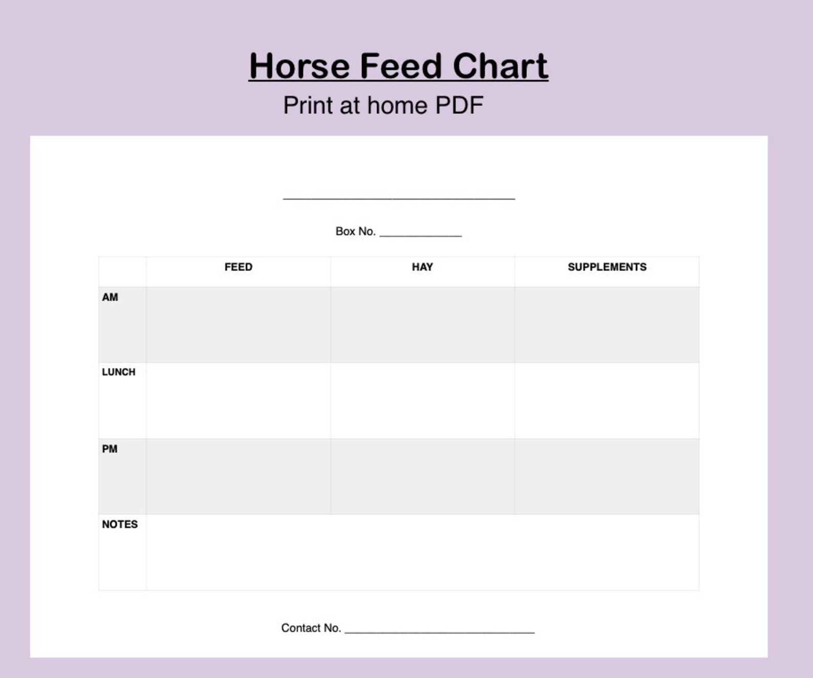 Horse Feed Chart - Etsy