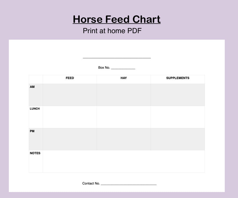 Horse Feed Chart - Etsy