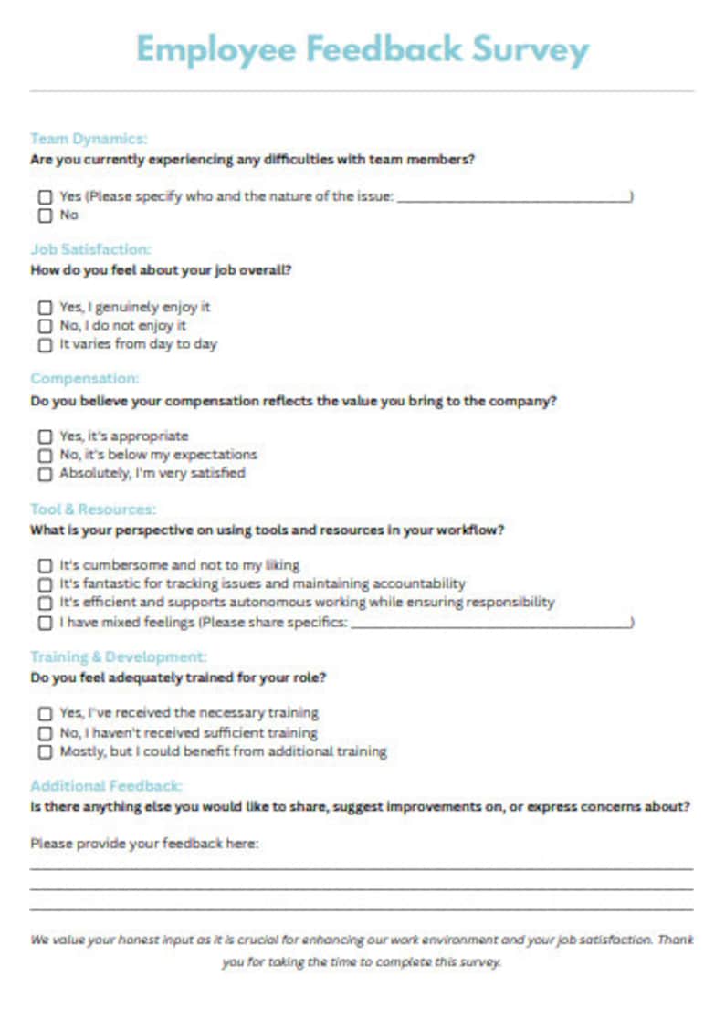 Employee Feedback Survey (printable, Customizable & Editable) - Etsy