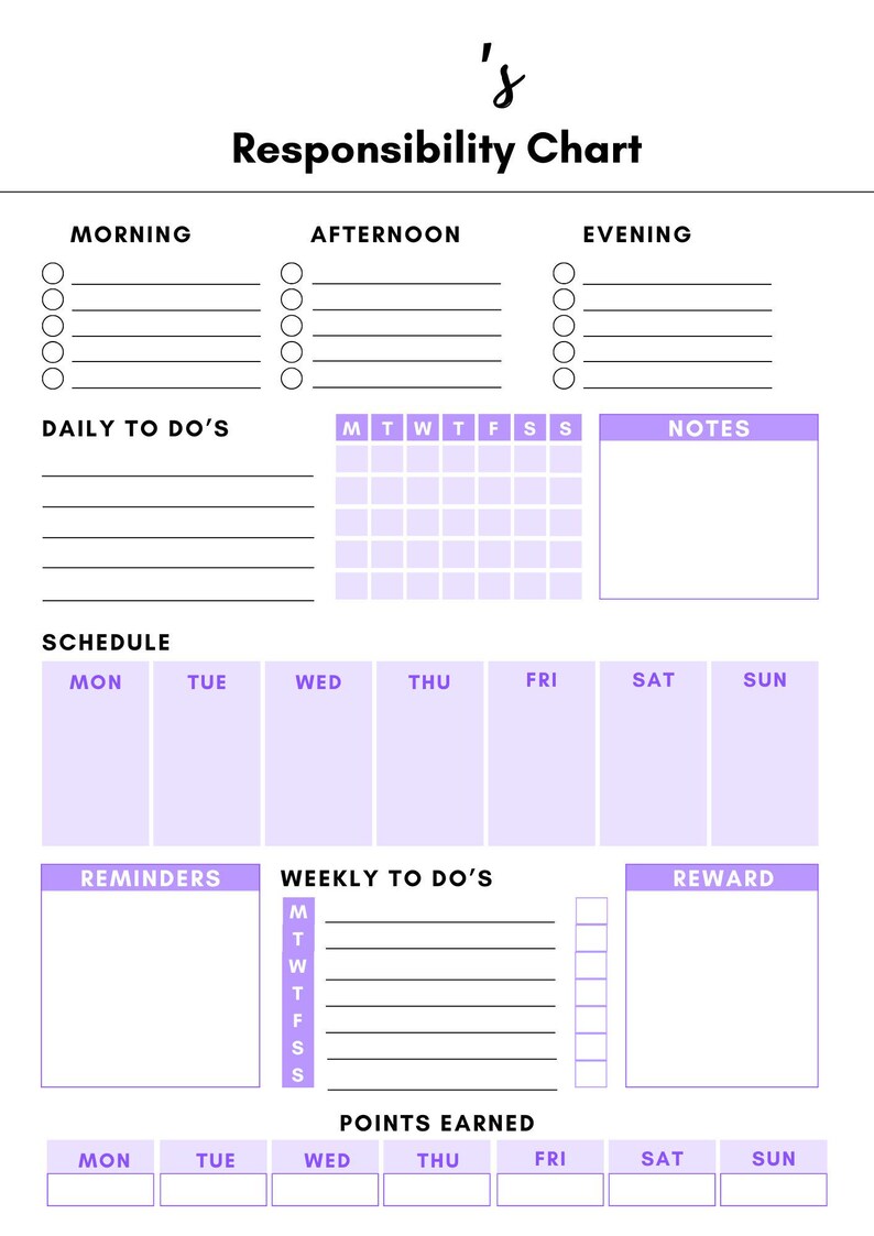 Responsibility Chart for Kids, Kids Responsibility Chart, Teen Chore ...