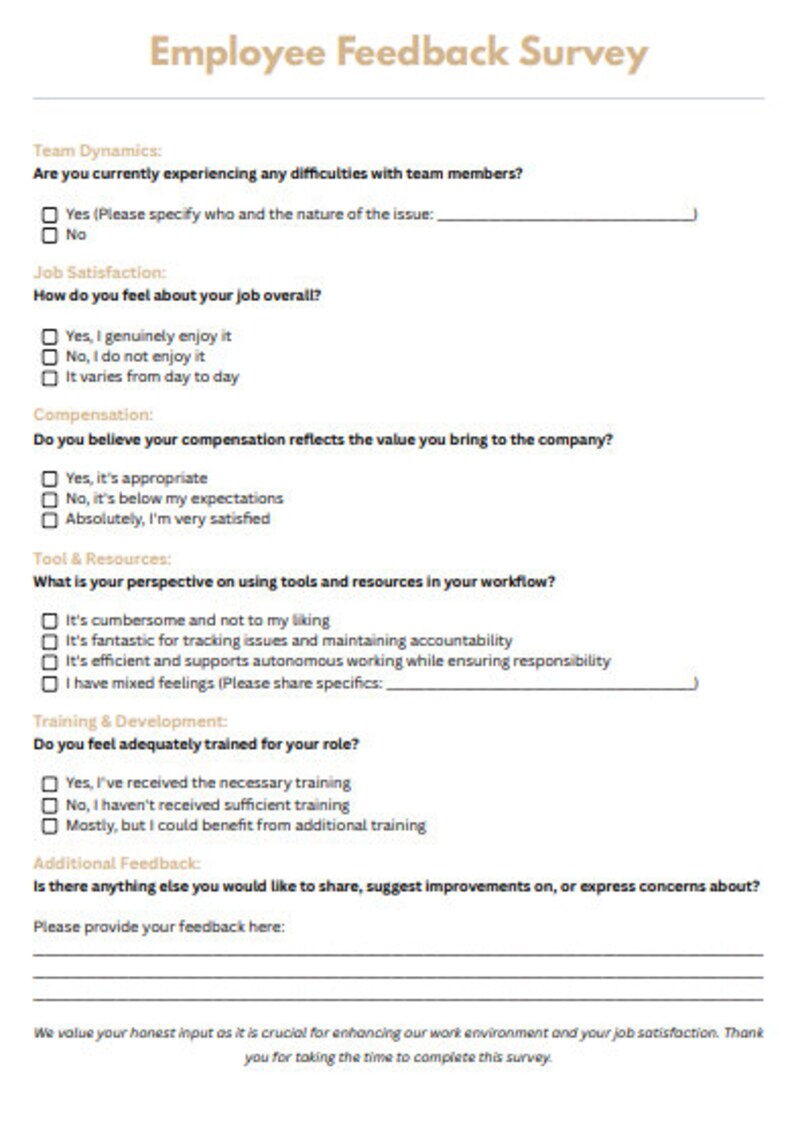 Employee Feedback Survey (printable, Customizable & Editable) - Etsy