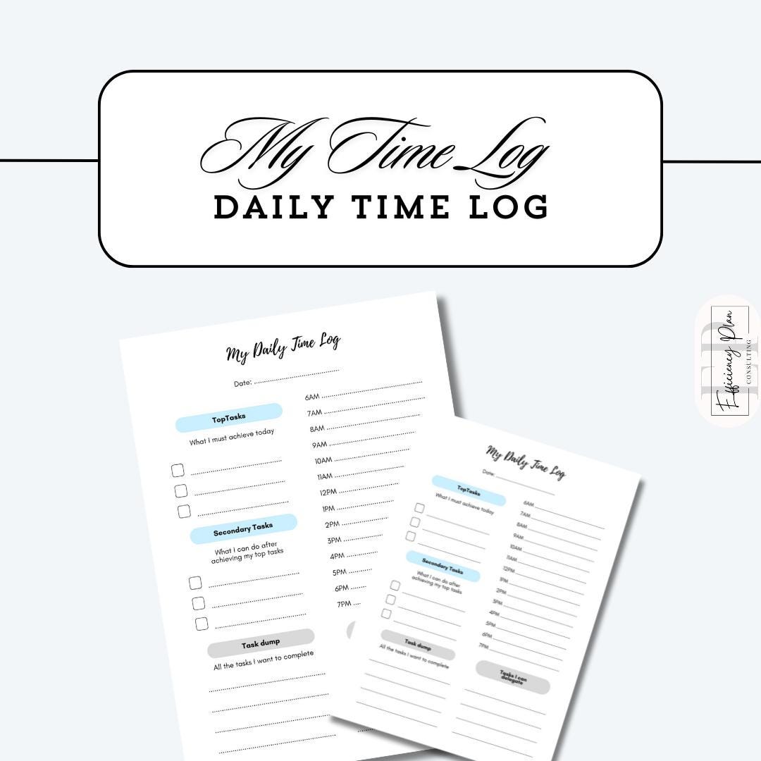 My Daily Time Log | Printable Daily Planner for Productivity | Daily ...
