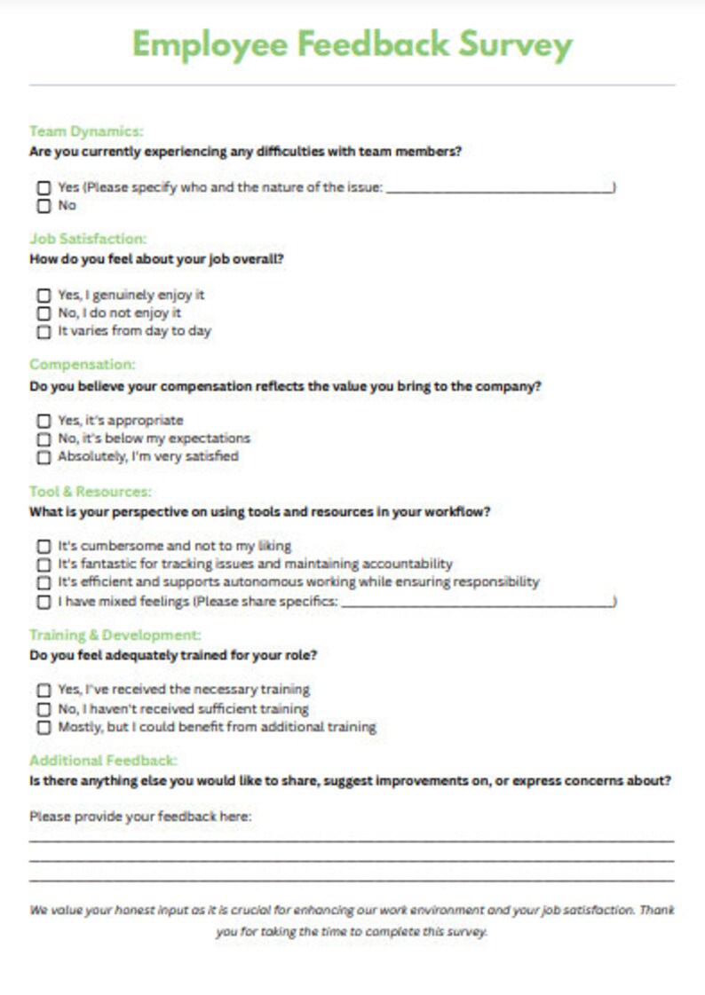 Employee Feedback Survey (printable, Customizable & Editable) - Etsy