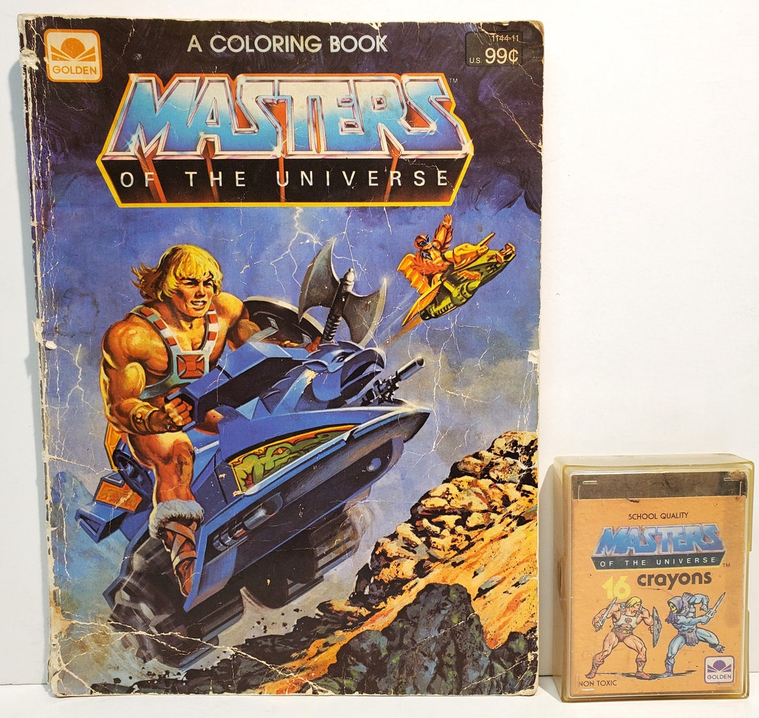 Masters of the Universe Golden Coloring Book & Partial Box of Crayons ...
