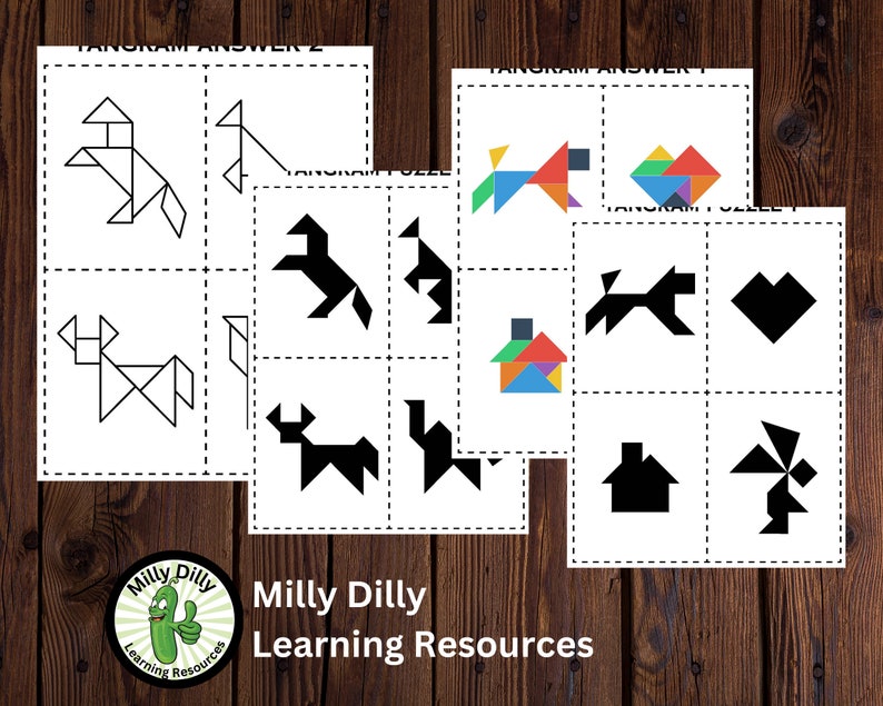 32 Tangram Puzzles and Answers, 8 Pages, 3 Types of Tangrams White ...