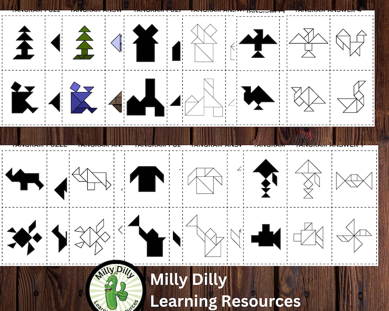 32 Tangram Puzzles and Answers, 8 Pages, 3 Types of Tangrams White ...