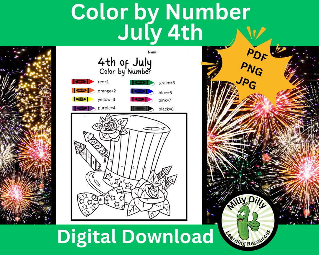 Color by Number/4th of July Uncle Sam Hat With Fireworks/download ...