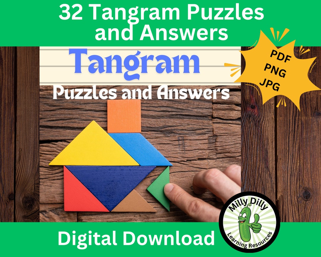 32 Tangram Puzzles and Answers, 8 Pages, 3 Types of Tangrams White ...