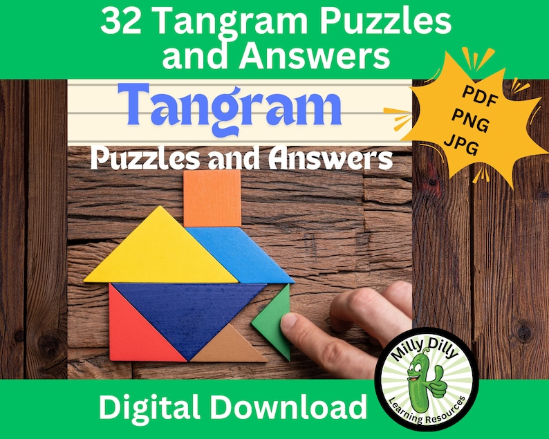 32 Tangram Puzzles and Answers, 8 Pages, 3 Types of Tangrams White ...